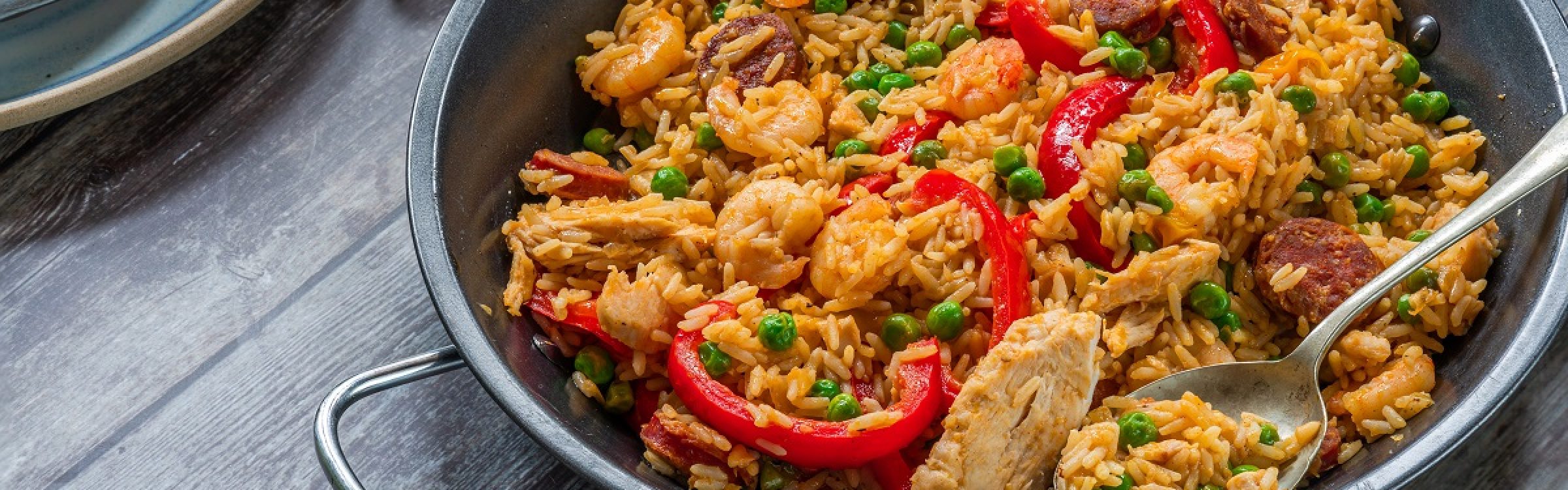 Spanish Chicken and Prawn Paella - Grub's Up